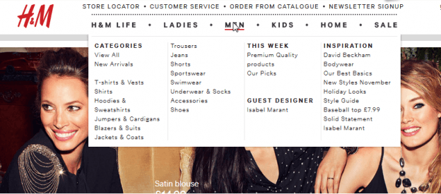 Drop-down Menu Examples on E-commerce Websites